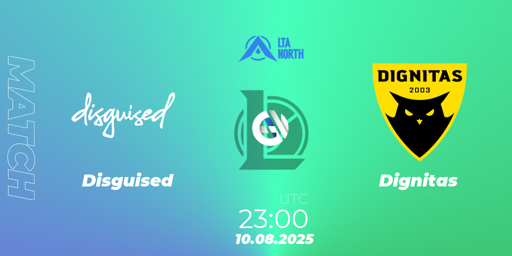 Pronósticos Disguised - Dignitas. 10.08.2025 at 23:00. LTA North 2025 Split 3 - Rounds 1-3 - LoL